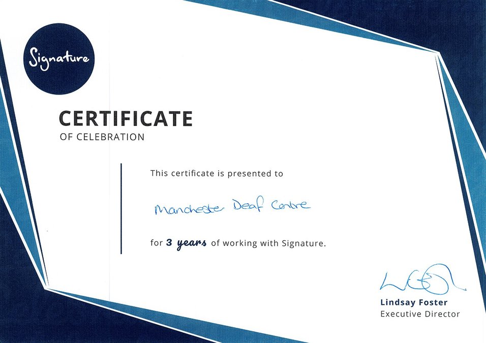 Manchester Deaf Centre - MDC reaches Signature milestone – and will ...